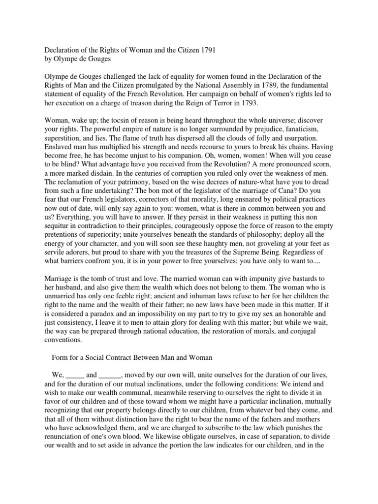 Declaration of The Rights of Woman | PDF | Marriage | Social Institutions