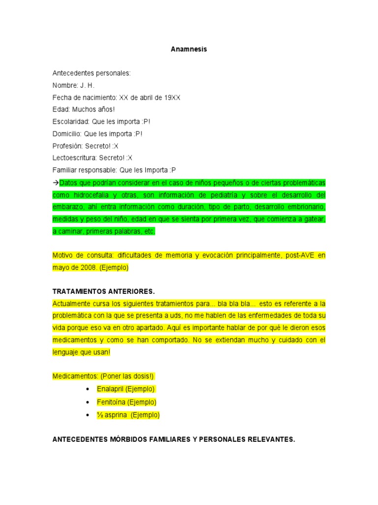 Anamnesis Ejemplo | PDF | Historial médico | Ciencias de la Salud