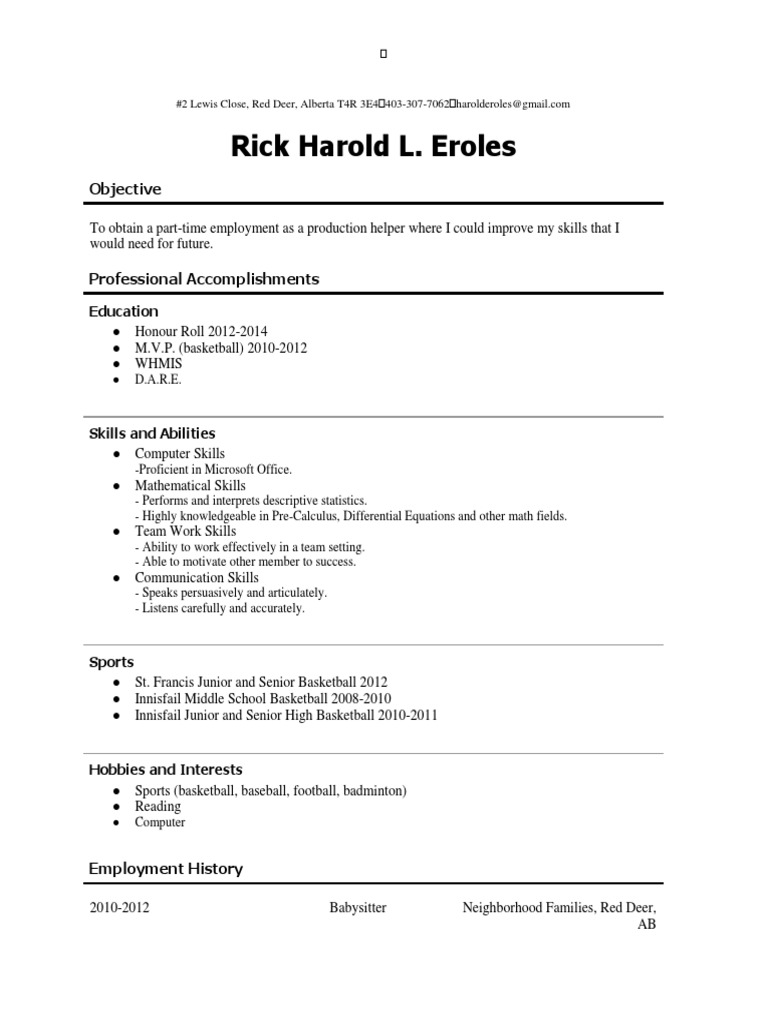 Rick Harold's Part-Time Job Resume | PDF | Business