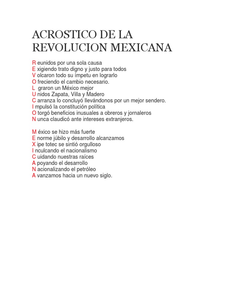 Acrostico de La Revolucion Mexicana | PDF