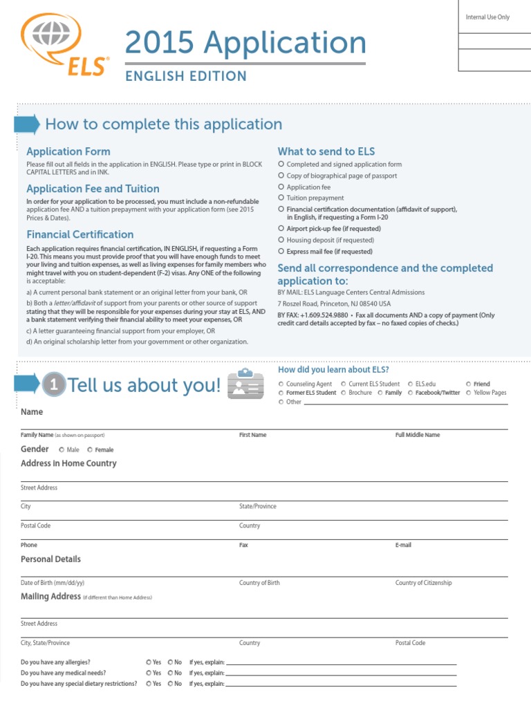 ELS Application 2015 English | PDF | Fee | Tuition Payments