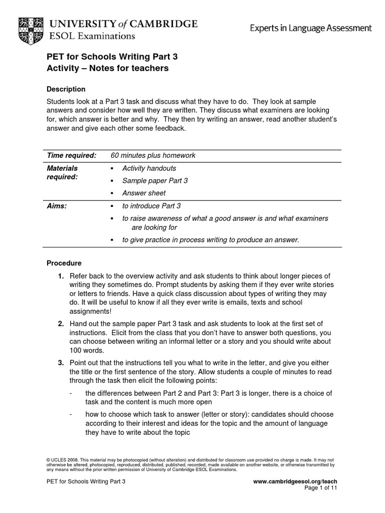 Pet For Schools Writing Part 3 | PDF | Brainstorming | Educational ...