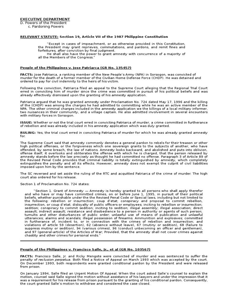 Case Digests (CONSTI LAW 1) | PDF | Pardon | Amnesty