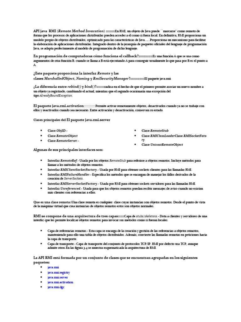 La API RMI | PDF | Java (lenguaje de programación) | Programación de computadoras