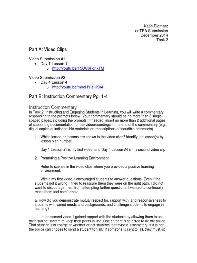 Edtpa Task 2 PDF Learning Cognition
