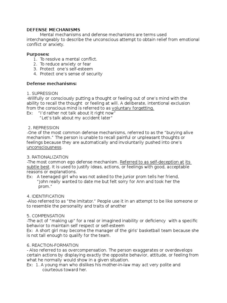 Defense Mechanisms | PDF | Emotions | Anxiety