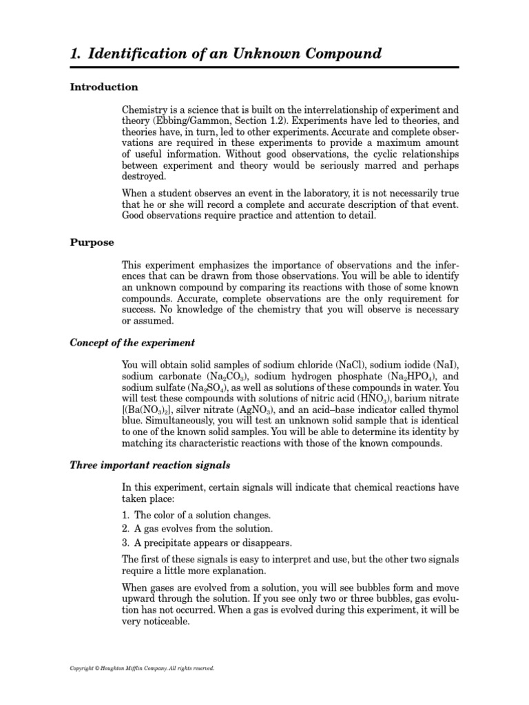 Chemistry - Identification of Unknown Compound - Unknown | PDF | Sodium ...