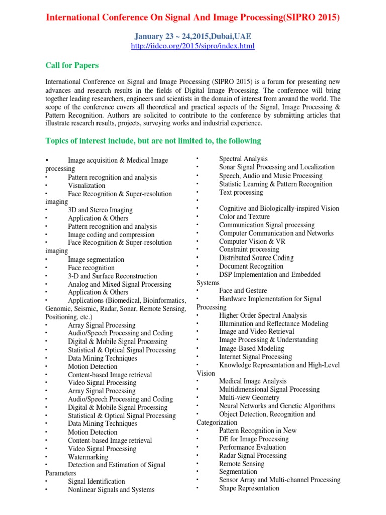 International Conference On Signal and Image Processing (SIPRO 2015 ...