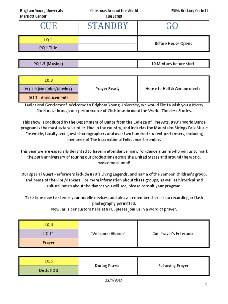 Cue Script | PDF | Dances | Performing Arts