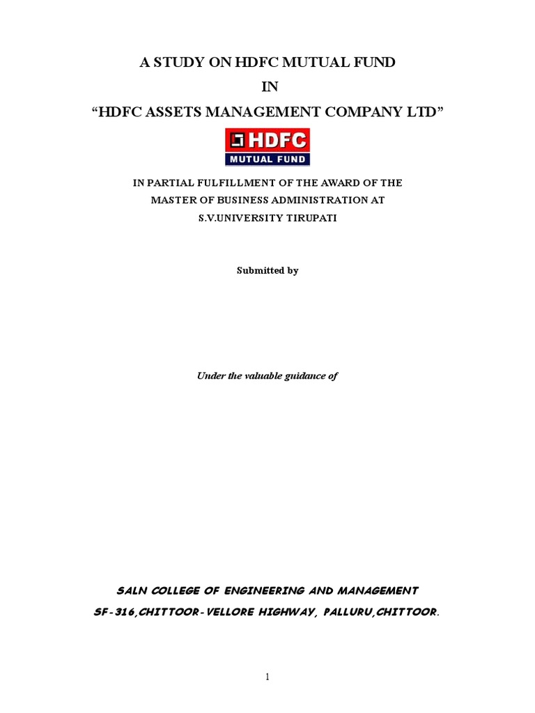 HDFC Mutual Fund: A Comprehensive Study | PDF | Mutual Funds | Investing