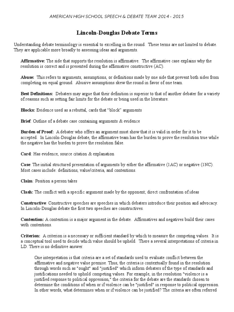 Lincoln-Douglas Debate Terminology Guide | PDF | Argument | Epistemology