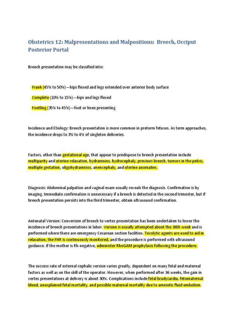 Obstetrics 12: Managing Breech and Occiput Posterior Presentations ...