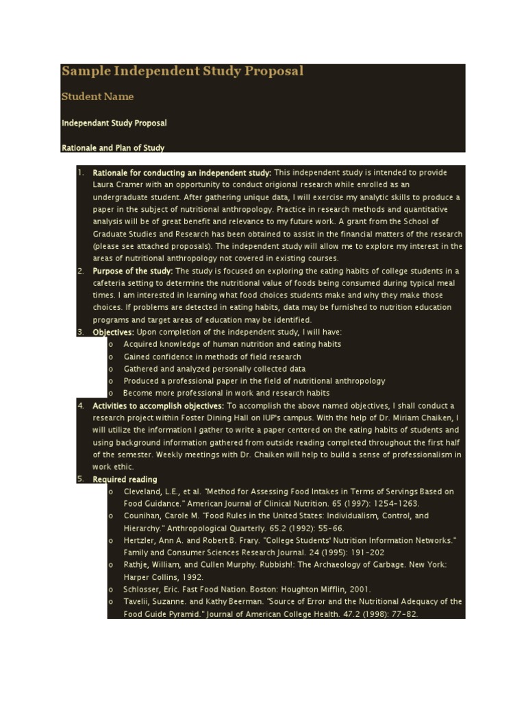 Independent Study Proposal in Nutrition | PDF | Nutrition | Diet ...