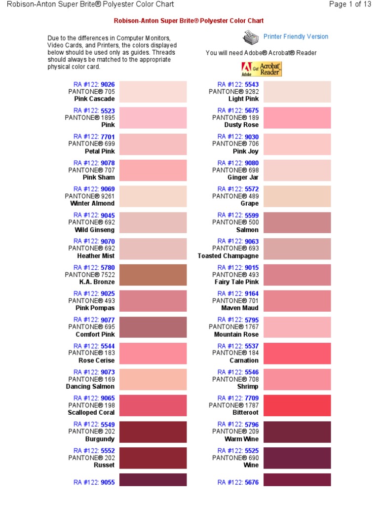 Thread Color Chart | PDF