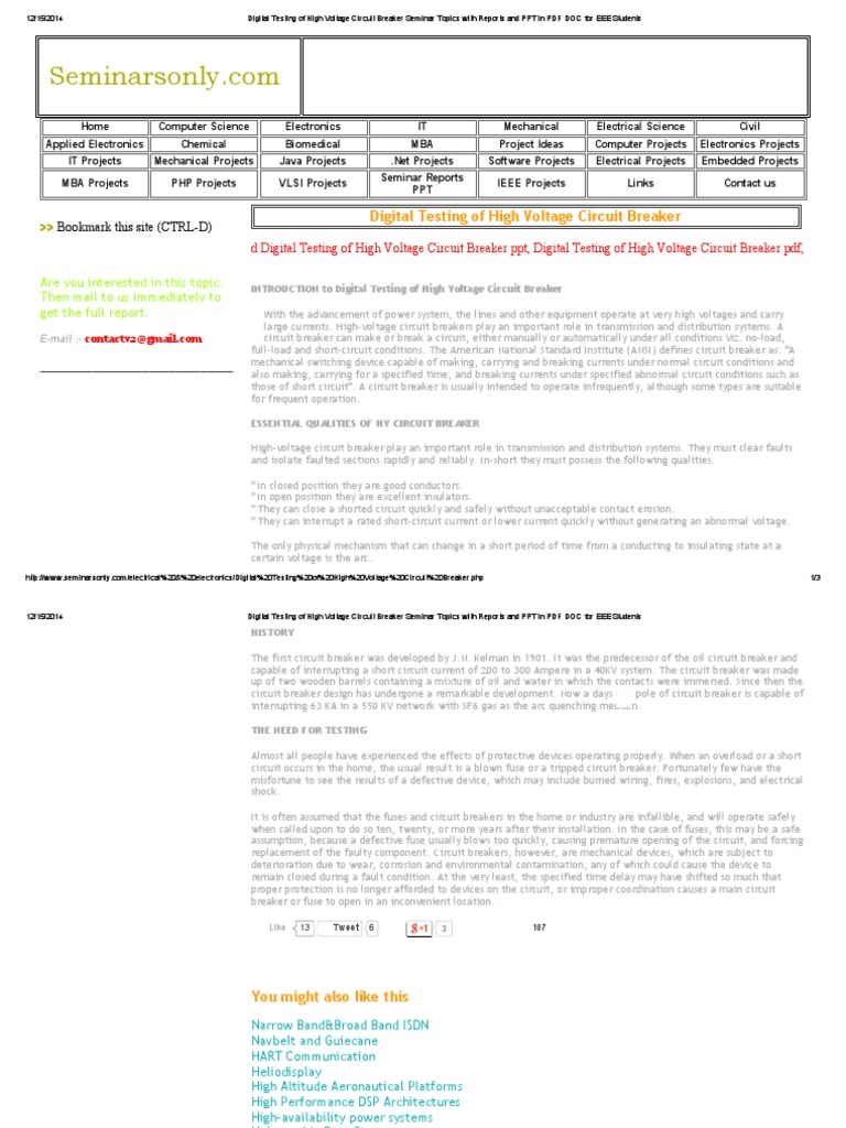 Digital Testing of High Voltage Circuit Breaker Seminar Topics With ...