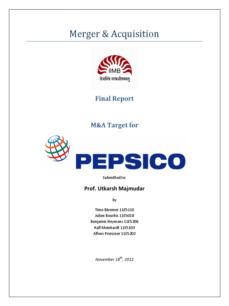 M&a Pepsico Final Report Sample Assignment | PDF | Mergers And ...