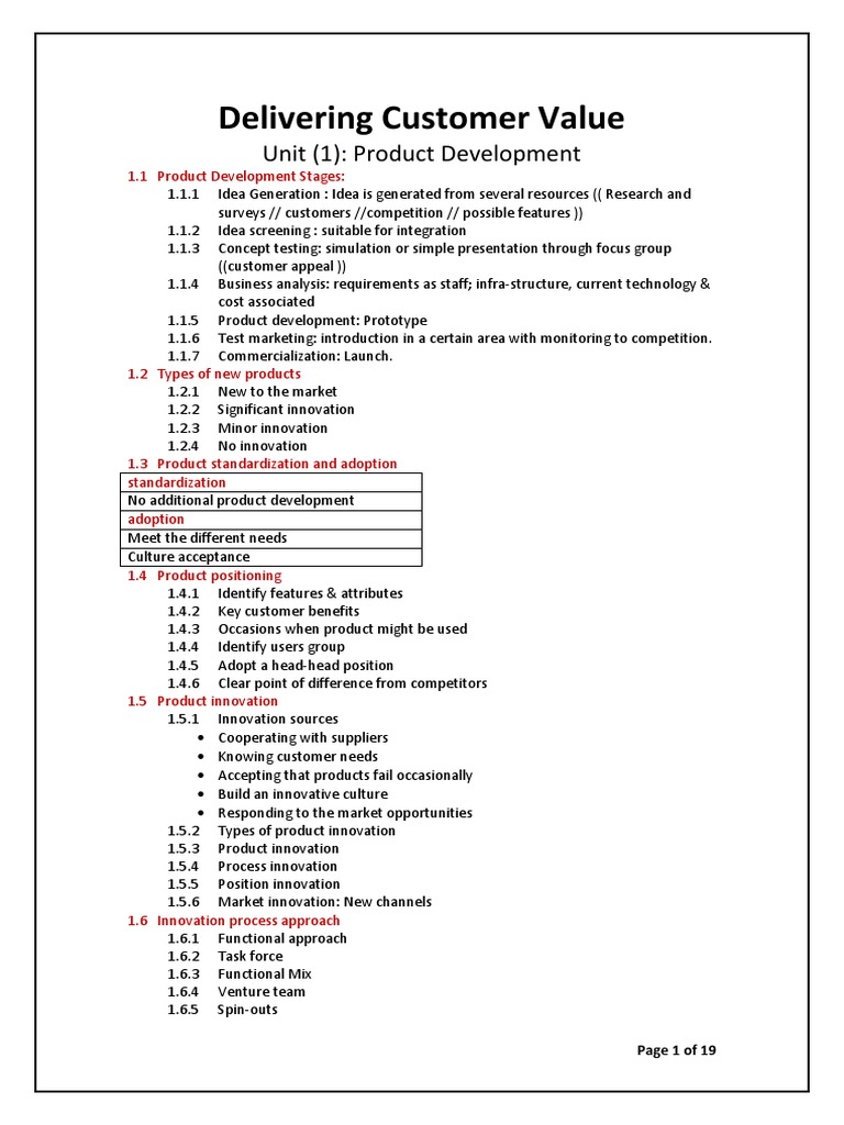 Delivering Customer Value - Summary | PDF | New Product Development | Brand