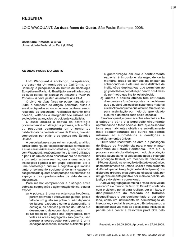 RESENHA - As Duas Faces Do Gueto de Loïc Wacquant | PDF | Estado | Sociologia