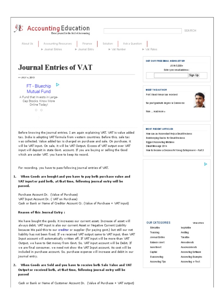 Journal Entries of VAT | Debits And Credits | Value Added Tax