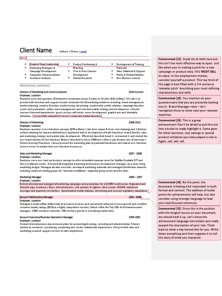 Résumé Critique for Marketing Leader | PDF | Business