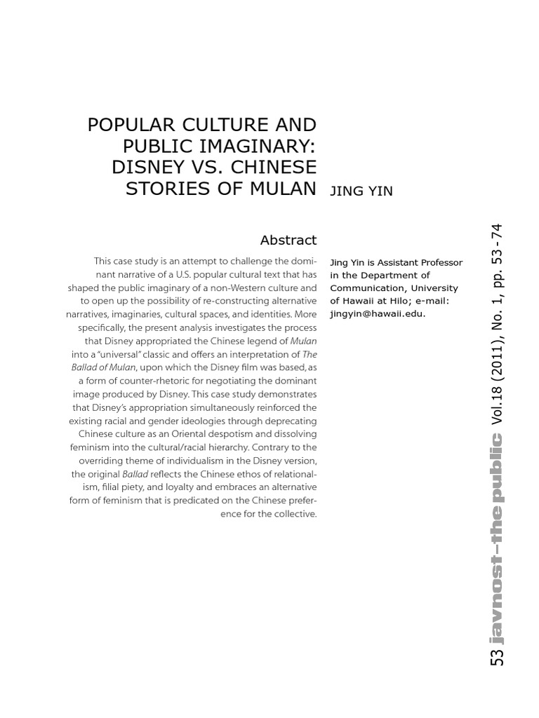 Disney's Mulan: Cultural Appropriation Analysis | PDF | Feminism ...