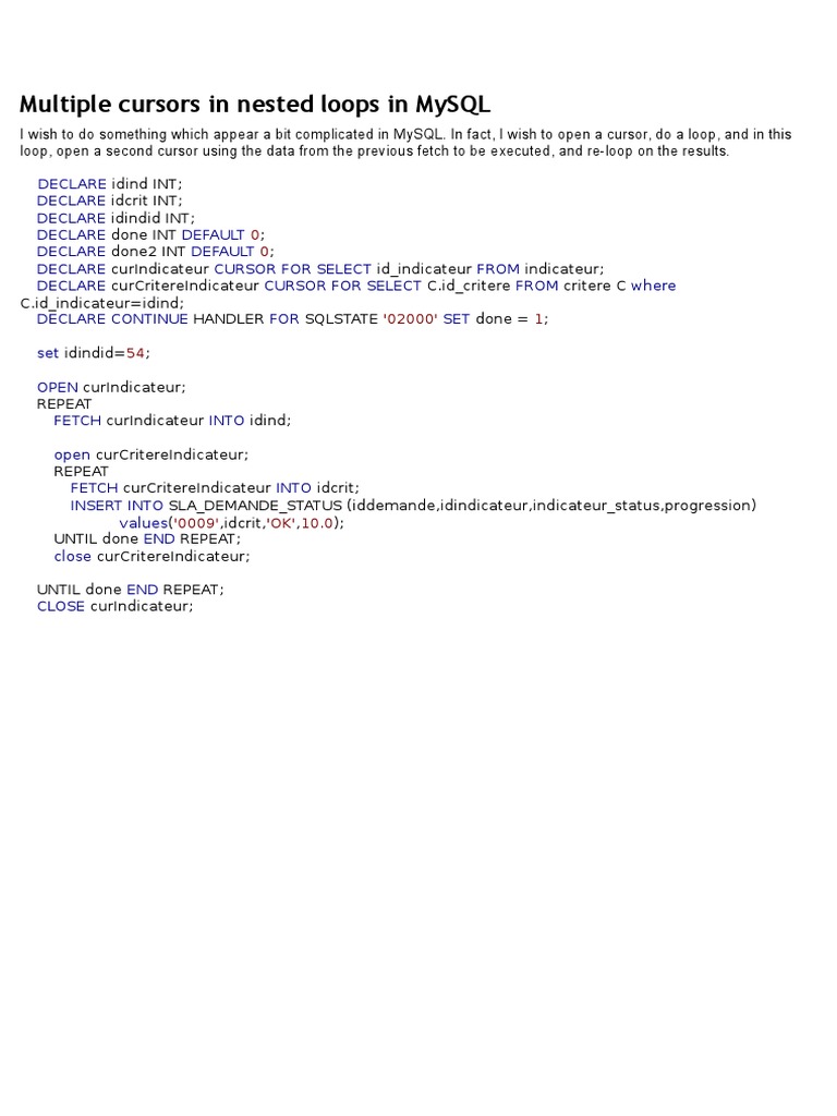 Nested Cursors in MySQL Loops Explained | PDF