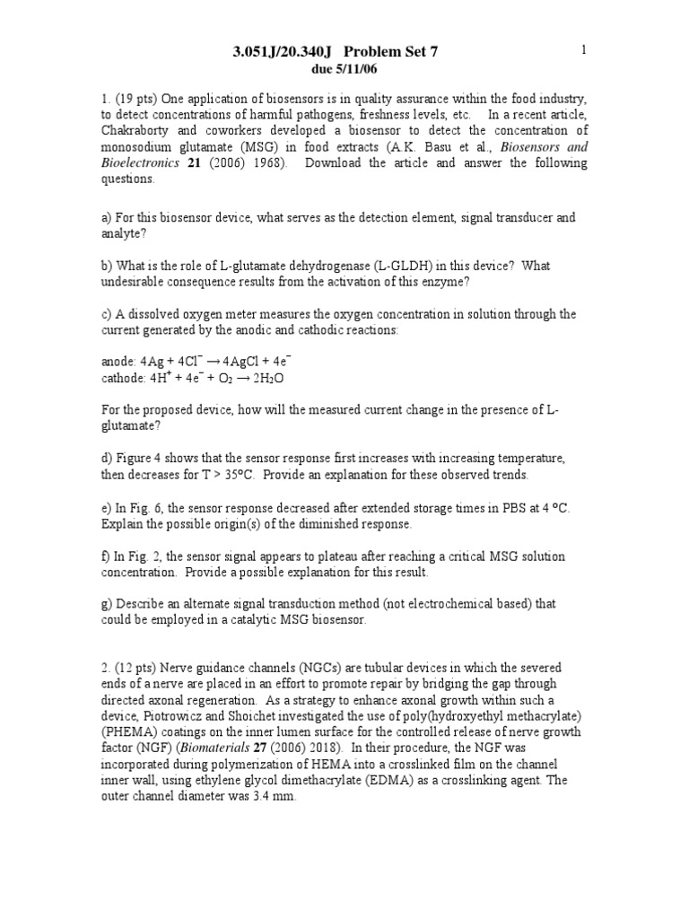 Problem Set 7 | PDF | Biosensor | Angiogenesis