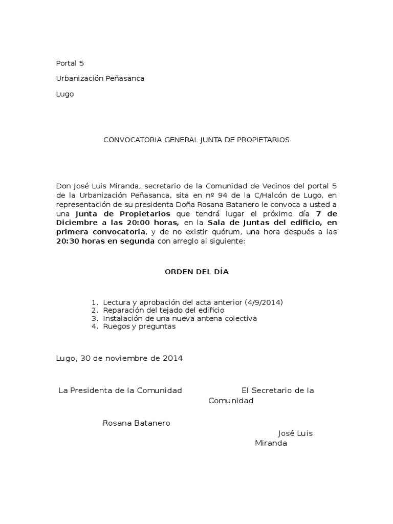 Convocatoria Junta de Vecinos | PDF