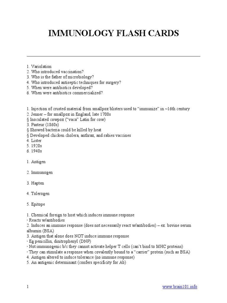 Immunology Flash Cards | PDF | T Helper Cell | T Cell