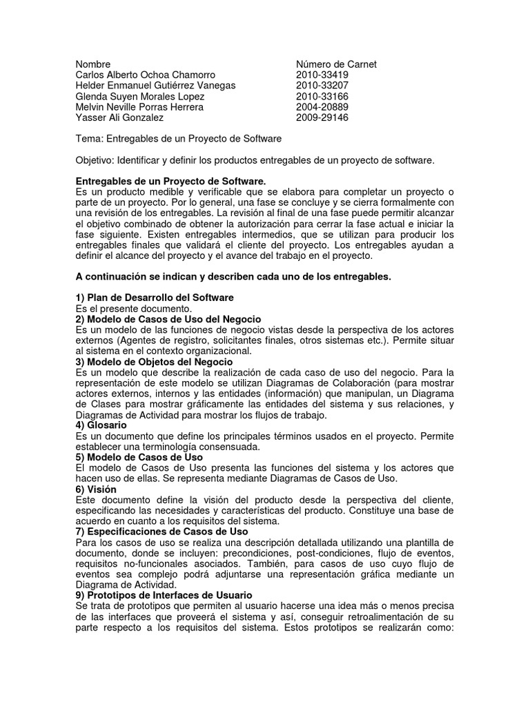 Entregables de Un Proyecto de Software | PDF | Caso de uso | Software