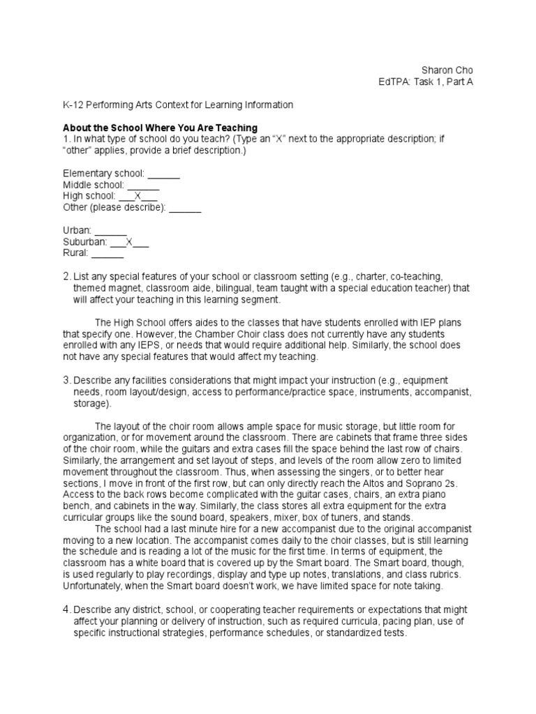 Edtpa Task 1 - Part A | PDF | Individualized Education Program | Curriculum