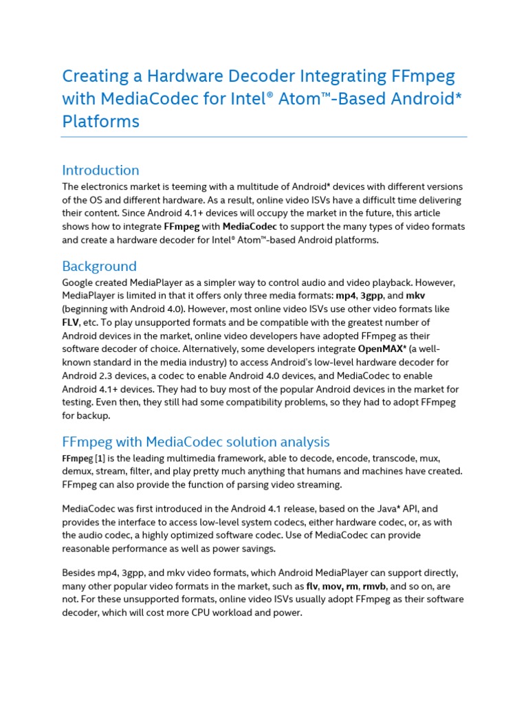 Creating A Hardware Decoder Integrating FFmpeg With MediaCodec | PDF ...