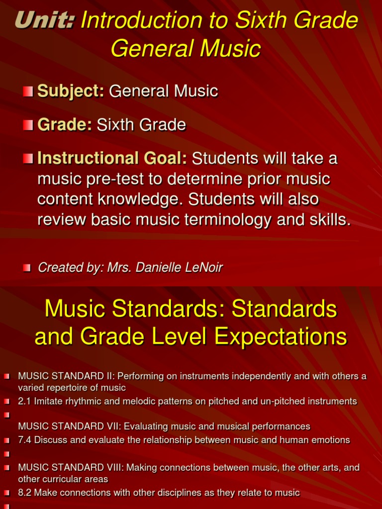Sixth Grade Music Unit Overview | PDF | Curriculum | Quality Of Life