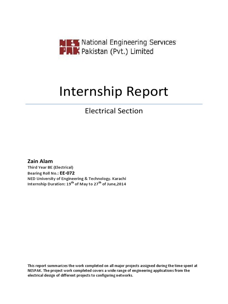 NESPAK Internship Report | PDF | Lightning | Electrical Wiring