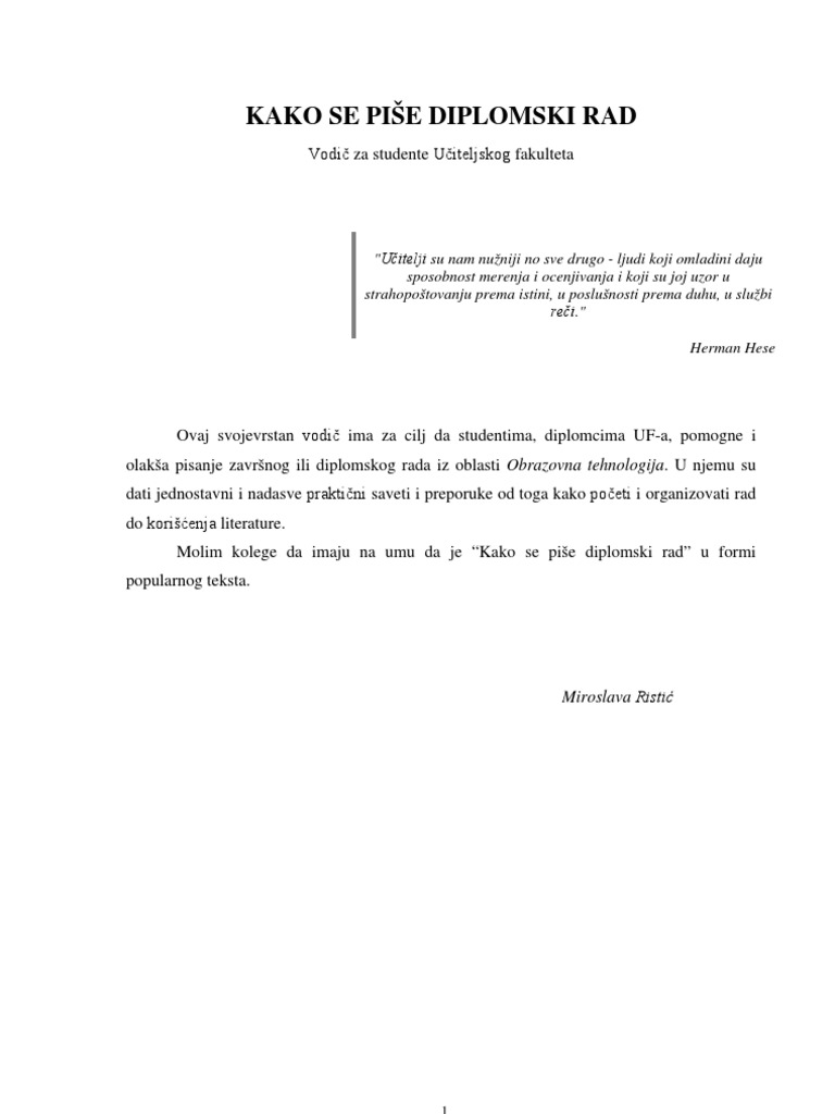 Kako Se PiŠe Diplomski Rad | PDF