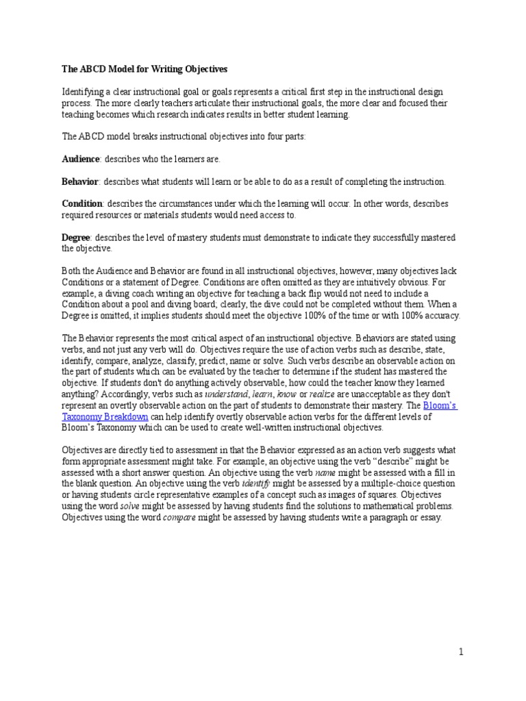 ABCD Objectives | Part Of Speech | Instructional Design