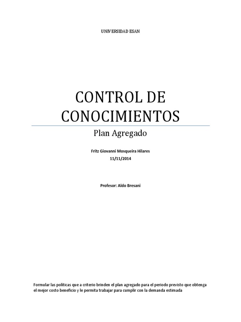 Control de Conocimientos - Plan Agregado - Fritz Mosqueira | PDF | Inventario | Fabricación e ...