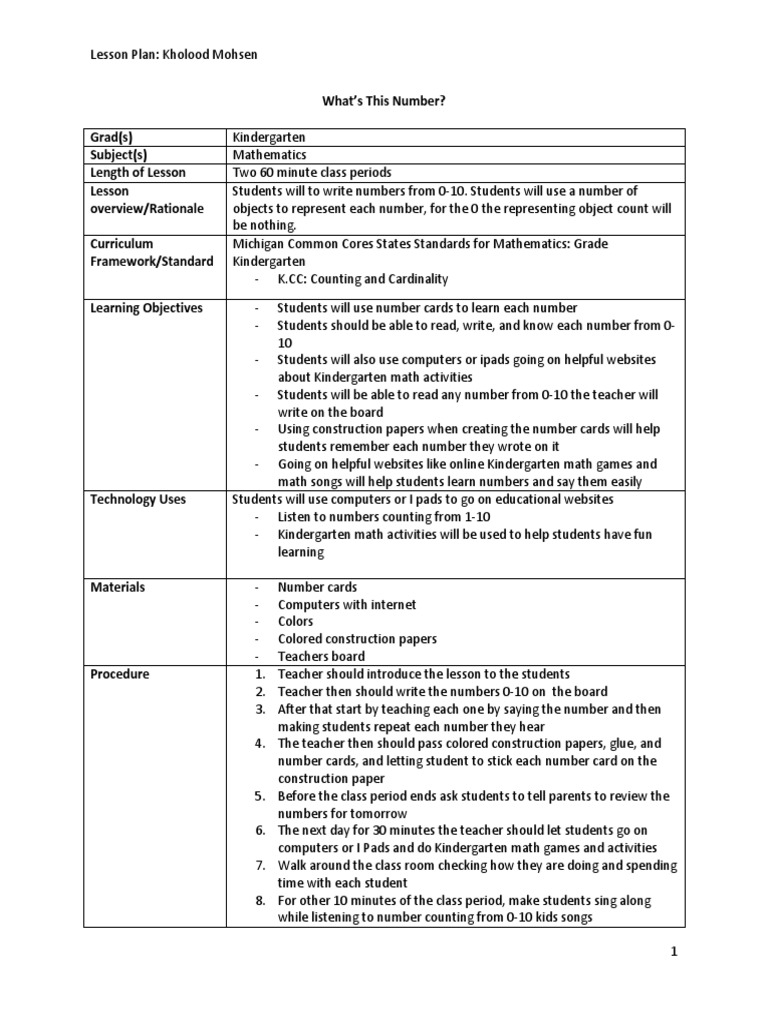 Cis 221 Lesson Plan | PDF | Common Core State Standards Initiative ...