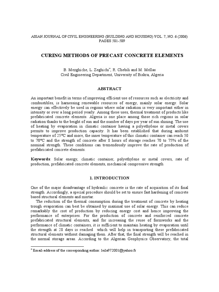 Curing Methods of Precast Concrete Elements | PDF | Concrete | Solar Energy