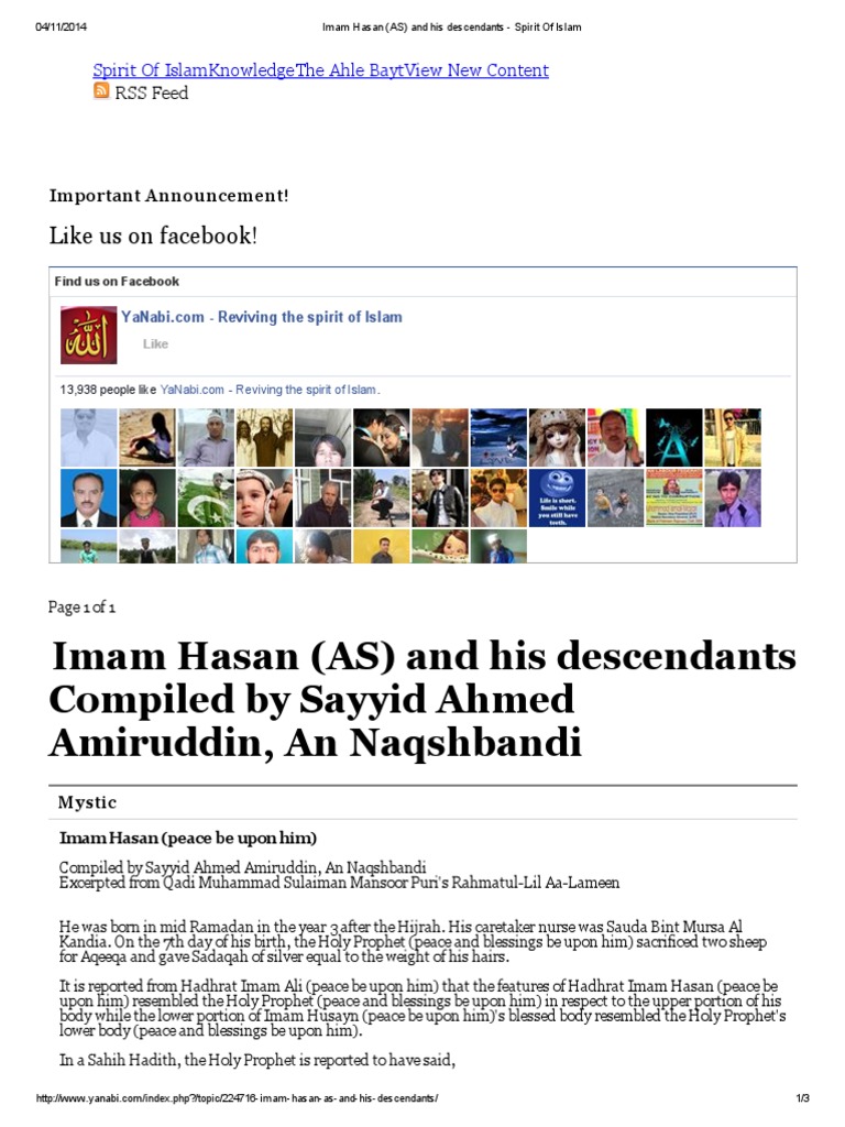 The Lineage and Descendants of Imam Hasan (AS) | PDF | Husayn Ibn Ali ...