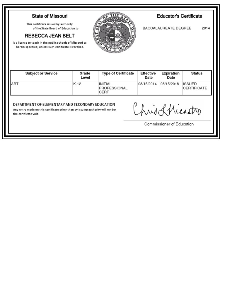 Mo Certificate | PDF