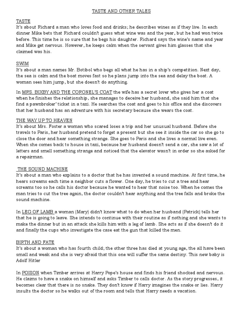 Taste and Other Tales | PDF