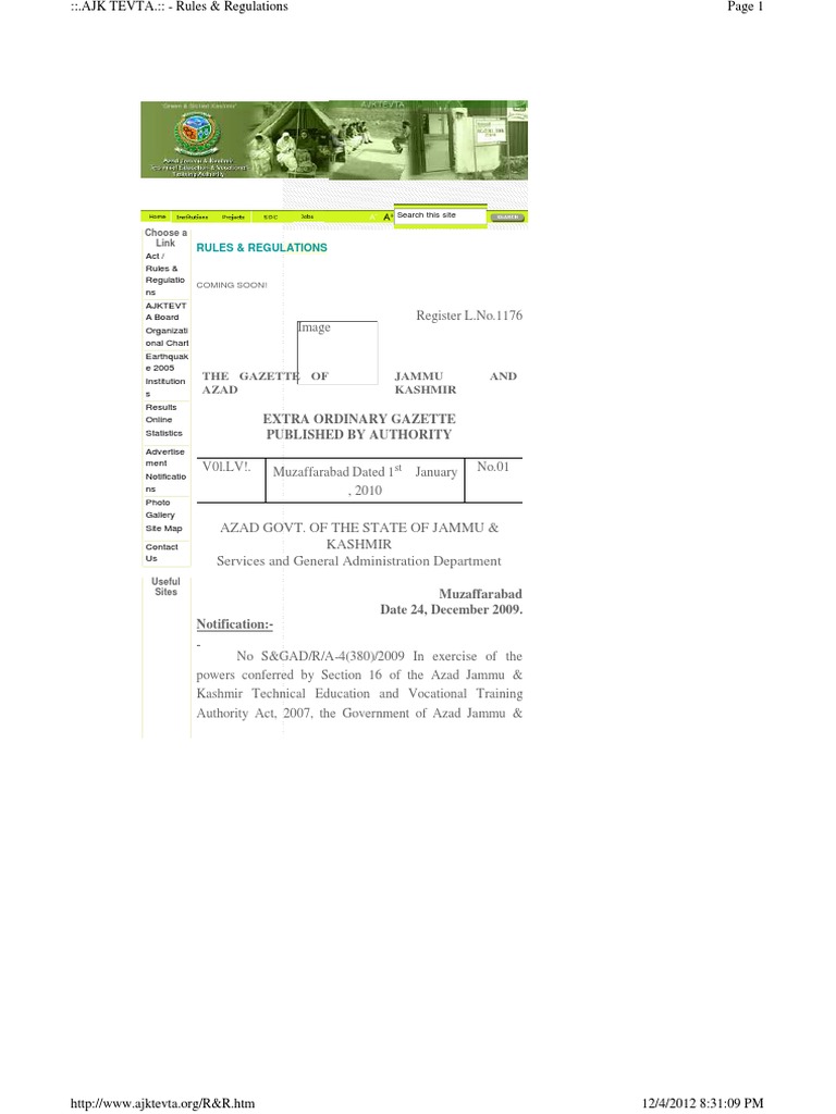 .AJK TEVTA. - Rules & Regulations | PDF | Employment | Marriage