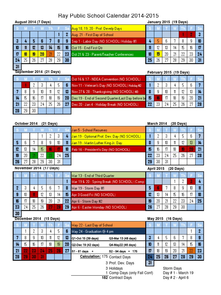 Ray Public School Calendar 2014-2015 | PDF