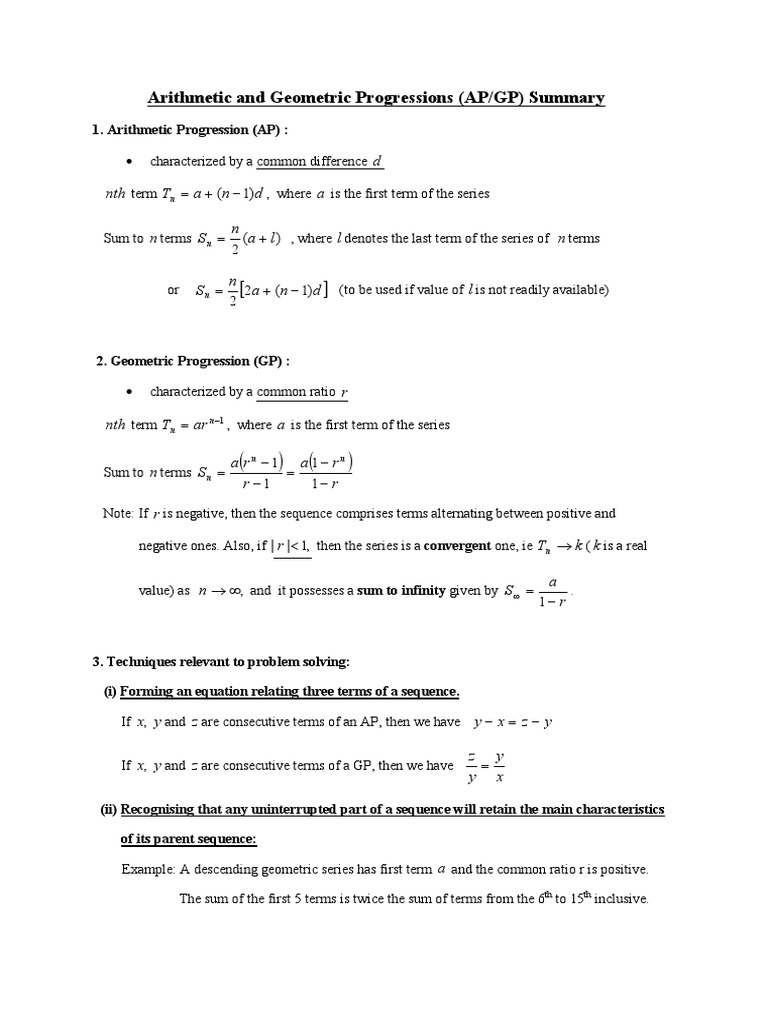 Transforming Between Arithmetic and Geometric Progressions: Techniques for Solving Problems ...