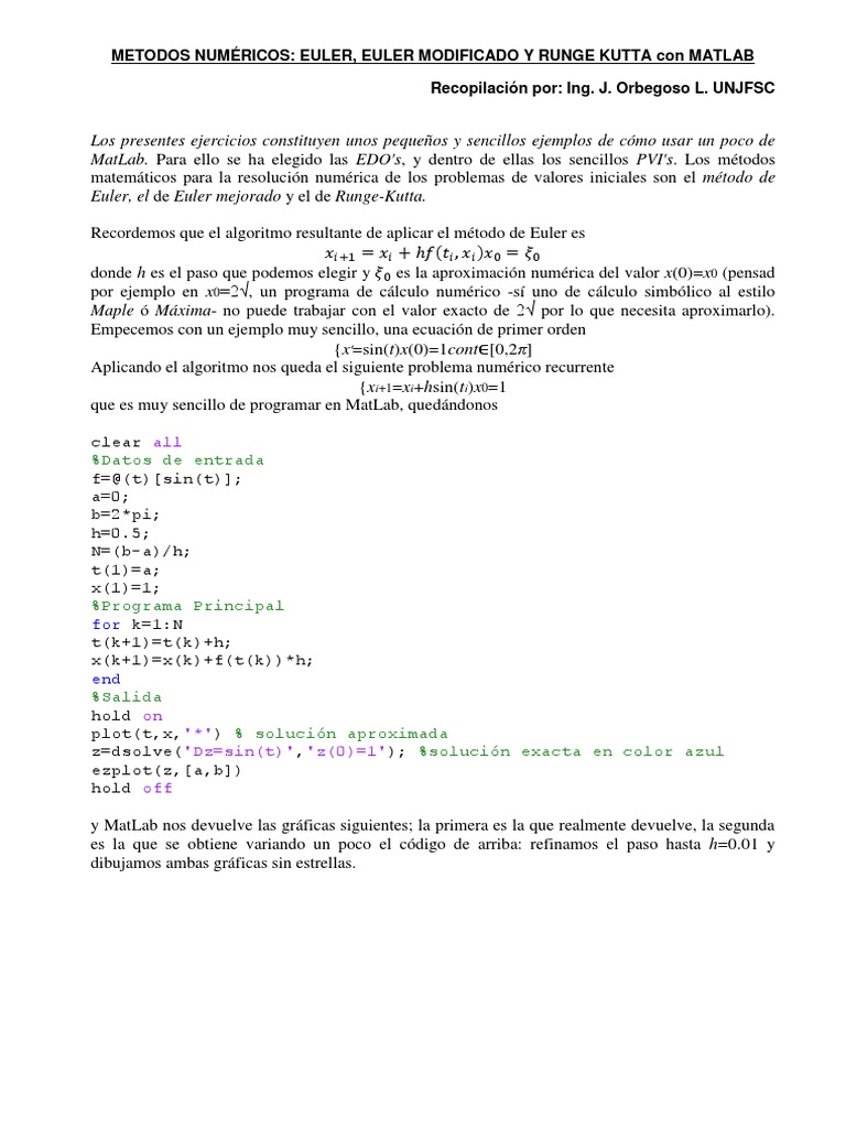 Metodos Numéricos (Euler, Euler Modificado, RRKK) | PDF | Análisis numérico | Pi