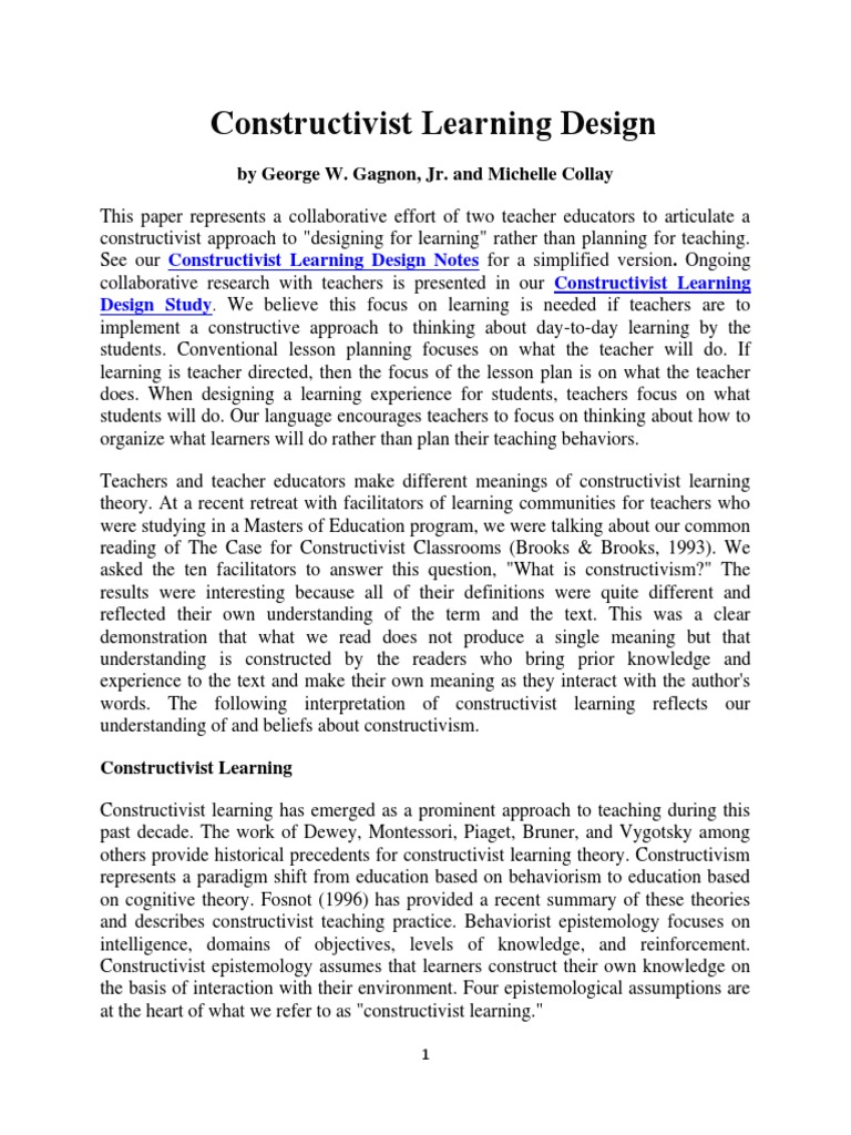 Constructivist Learning Design | PDF | Constructivism (Philosophy Of ...