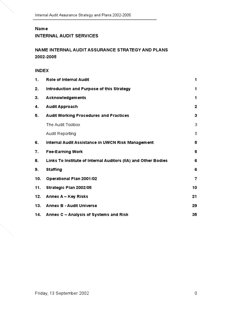 Sample Strategic IA Plan | PDF | Internal Audit | Audit