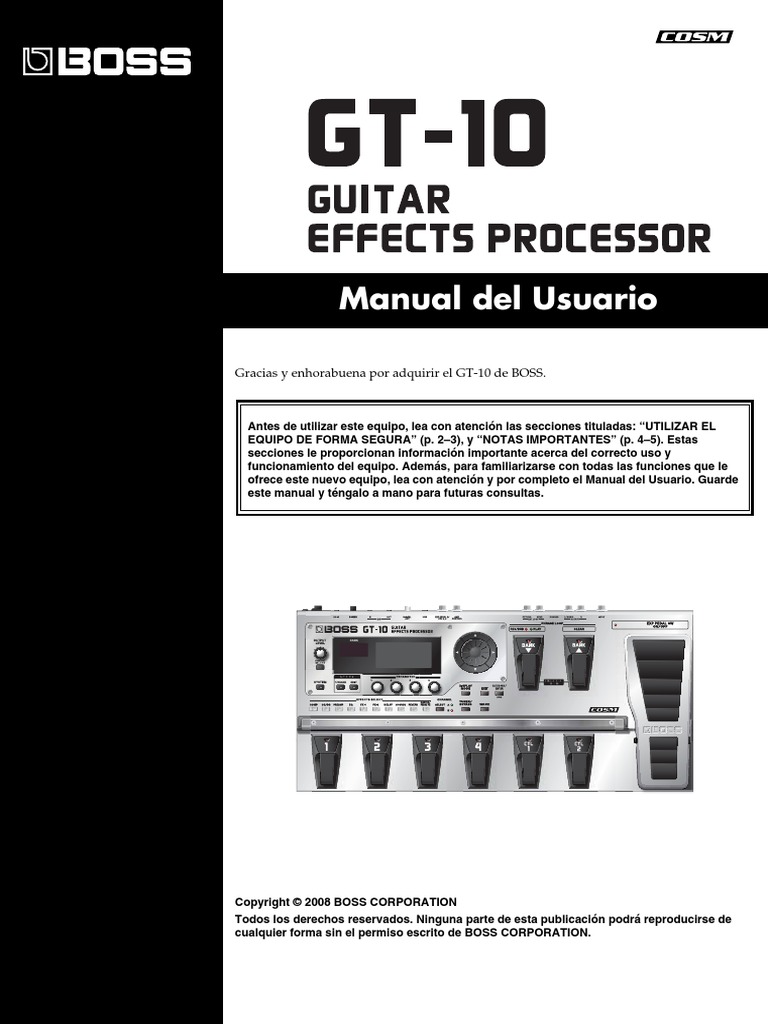 Manual Procesador Boss GT-10 | PDF | Enchufes y tomas de corriente alterna | USB