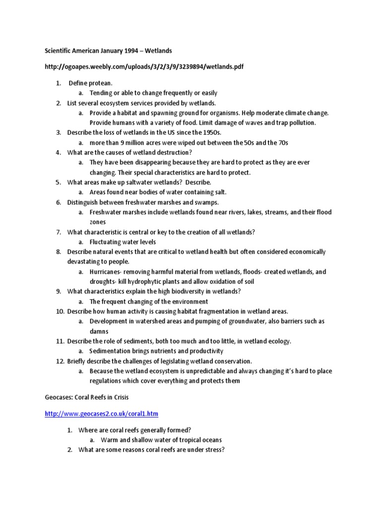 Wetlands: Ecosystem Services & Challenges | PDF | Wetland | Coral Reef